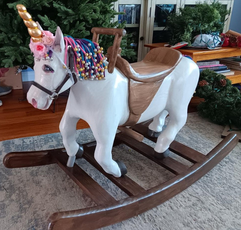 Wooden Rocking Horse with High Dome Albino Horse Eyes – Handmade Glass Eyes